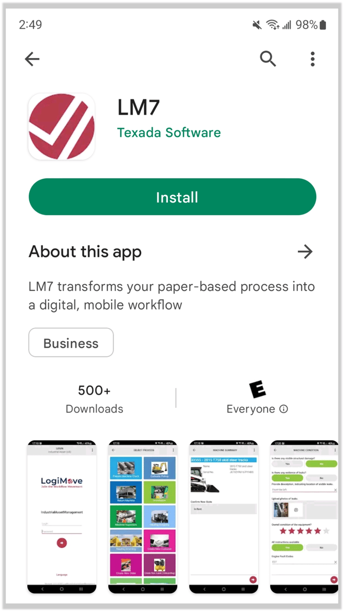 Download, Install, and Update the Texada WorkFlow Mobile Application